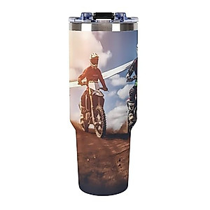Motorcycle Motorsport Mountain Sunset 40 Oz Stainless Steel Cup Travel Tumbler with Handle and Straw Lightweight Coffee Mug for Home Office
