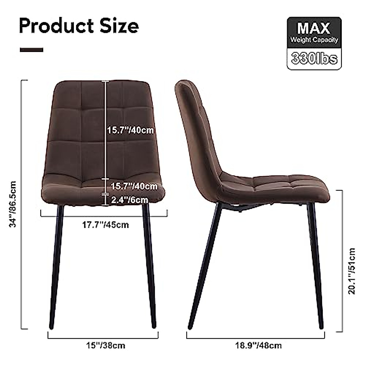 CLIPOP Modern Kitchen Dining Chairs Set of 2, Mid Century Modern Dining Chair with Upholstered Seat, Metal Leg, Armless Living Room Accent Chair, Kitchen Side Chair for Lounge Guest, Brown