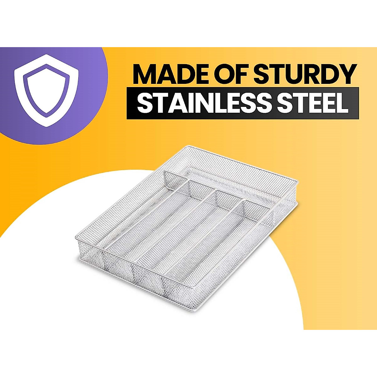 YBM Home Stainless Steel Silverware Tray Organizer for Kitchen Utensils, In-Drawer Cutlery Tray Mesh Utensil Drawer Organizer with 6 Compartments for Kitchen and Office