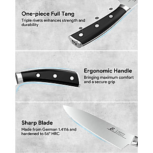 Knife Set, 15 PCS Kitchen Knife Block Sets with Sharpener, 6 Steak Knife Set Serrated with Block, Forged German Stainless Steel Rust Proof Knives, Dishwasher Safe Black, New Beveled Design