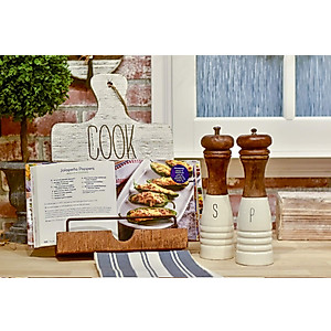 Mud Pie Farmhouse Wood and Enamel Mills Salt and Pepper Set, 10 1/2" x 3" dia, White, Brown
