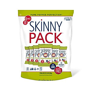 SkinnyPop Popcorn, Gluten Free, Dairy Free, Non-GMO, Healthy Snacks, Skinny Pop Original Popcorn Snack Packs, 0.65oz Individual Size Snack Bags (6 Count)