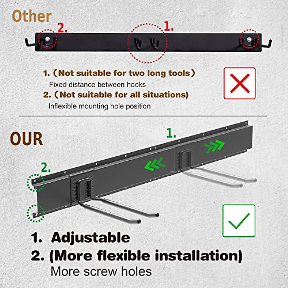 Charmount 18 Pcs Garage Storage Organization Wall Mount,96 Inch Adjustable Yard Garden Tool Organizer With 12 Heavy Duty Hooks,Tracks Max Load 1200lb