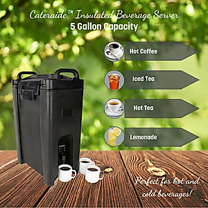 CFS Cateraide Insulated Beverage Server with Spigot for Dispensing Hot and Cold Drink Beverages, Plastic, 5 Gallons, Black