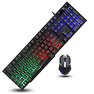 look see Backlight Keyboard with Optics Mouse Gaming Rainbow Multi-Color LED Backlit USB Interface Teclado Mechanical Feeling for PC, MAC,
