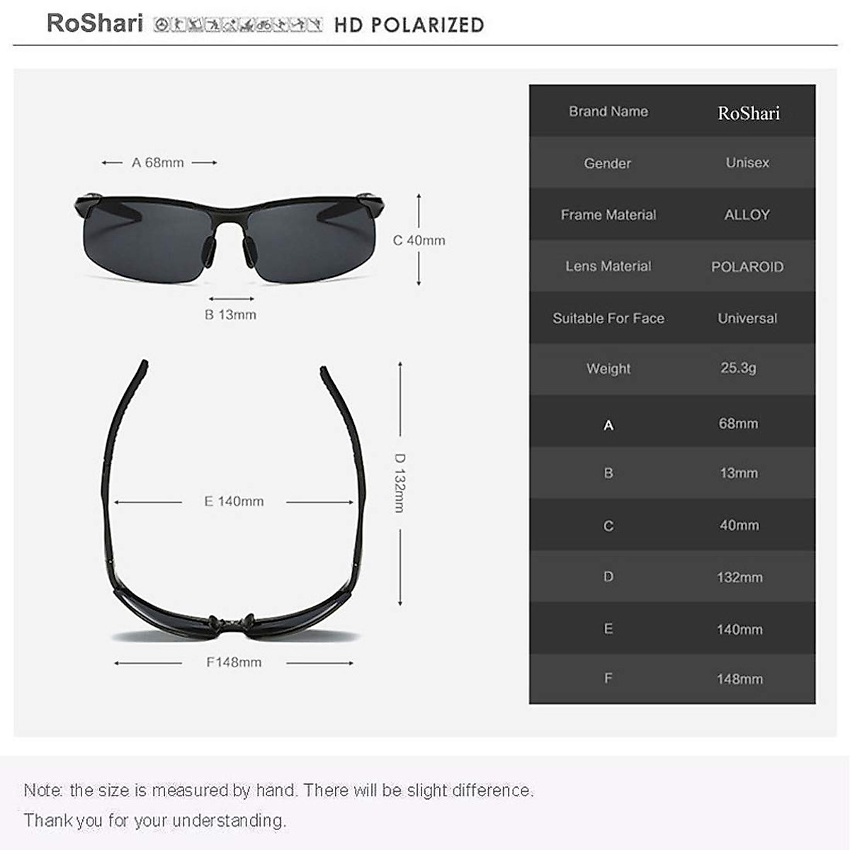 RoShari Mens Sports Polarized Sunglasses UV Protection Fashion Sunglasses for Men Fishing Driving Aluminum Magnesium Frame Ultra Light (Black-Blue)