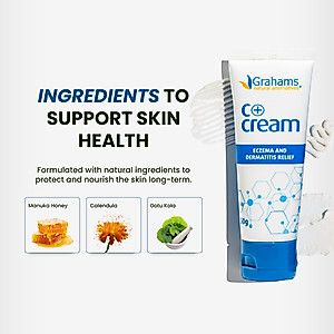 Grahams Natural C+ Eczema Relief Cream - Nourishes & Soothes Dermatitis, Inflammation, Redness Treatment for Irritated, Dry Skin - All Natural Ingredients with Manuka honey, Steroid-Free (1 x 1.76oz)