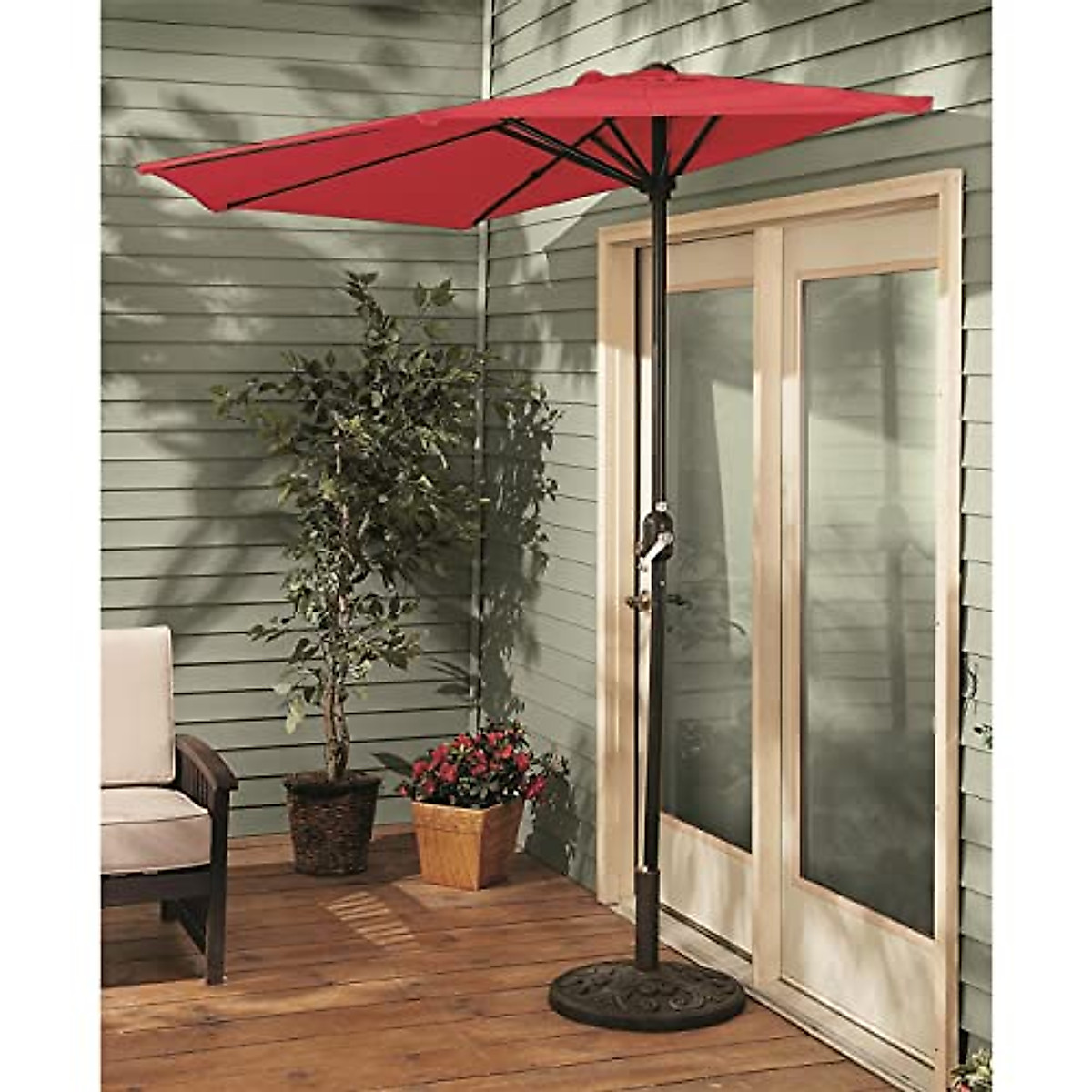 CASTLECREEK Half Round Patio Umbrella, Outdoor, Garden, Deck, Balcony Shade 8’, Red