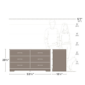 Prepac Rustic Ridge Farmhouse 6-Drawer Chest of Drawers for Bedroom, Wooden Bedroom Drawer Dresser with 6 Storage Drawers, 18.25in x 53.25in x 28.5in, Washed White, ADBR-1606-1