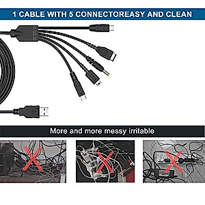Xahpower 5 in 1 USB Charger Cable for Nintendo DS Lite/Wii U/New 3DS XL,3DS XL,2DS,Dsi XL,NDS/GBA SP(gameboy advance sp),PSP 1000 2000 3000