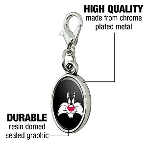 GRAPHICS & MORE Looney Tunes Sylvester Face Antiqued Bracelet Pendant Zipper Pull Oval Charm with Lobster Clasp