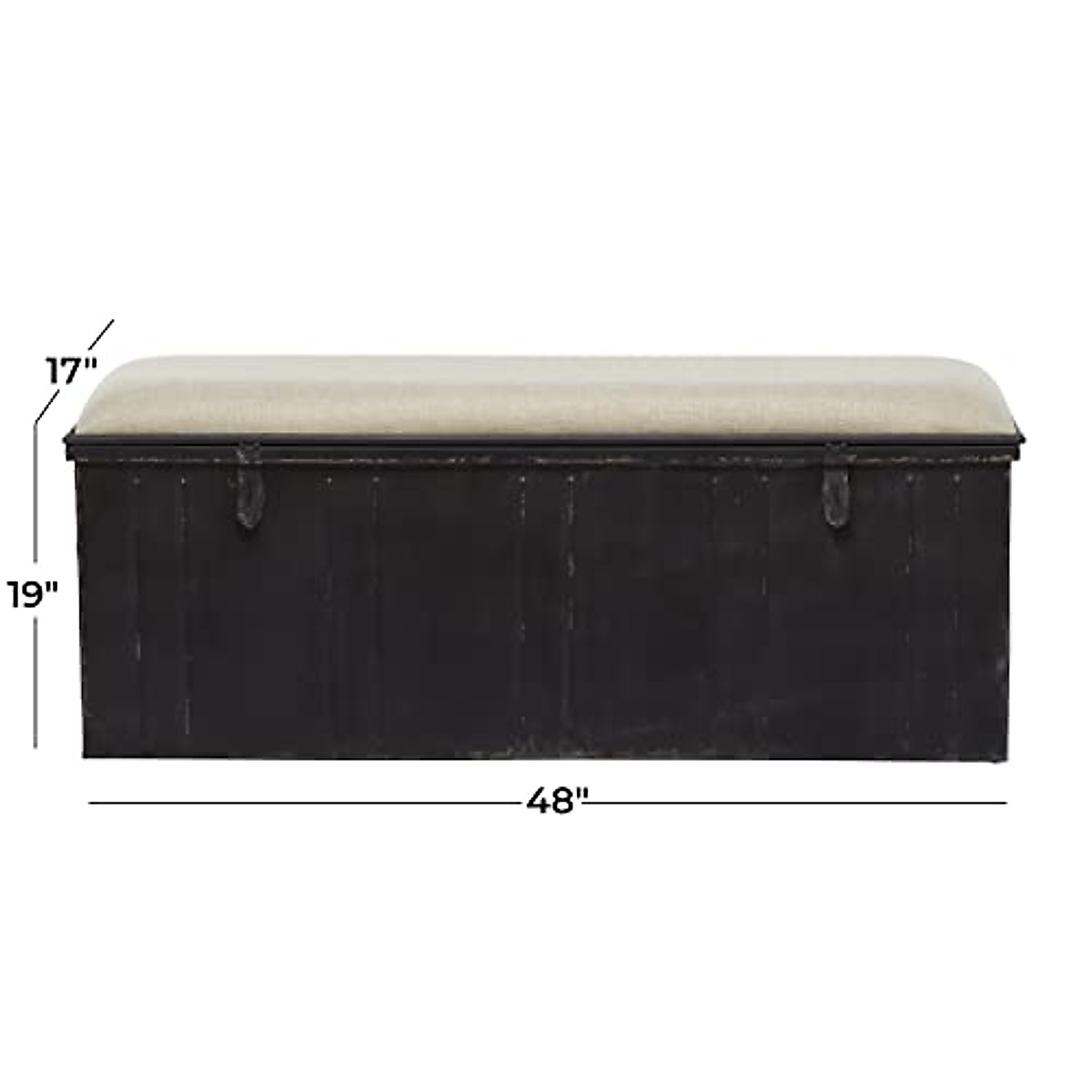 Deco 79 Farmhouse Metal Fabric Ottoman Storage Bench Tufted Footrest, Livingroom, Bedroom, Entryway, 48" L x 17" W x 19" H, Black