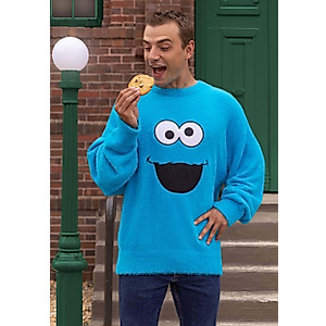Fun Costumes Sesame Street Cookie Monster Fuzzy Oversized Sweater for Adults | Muppets Pullover Cosplay Clothing & Apparel L Blue