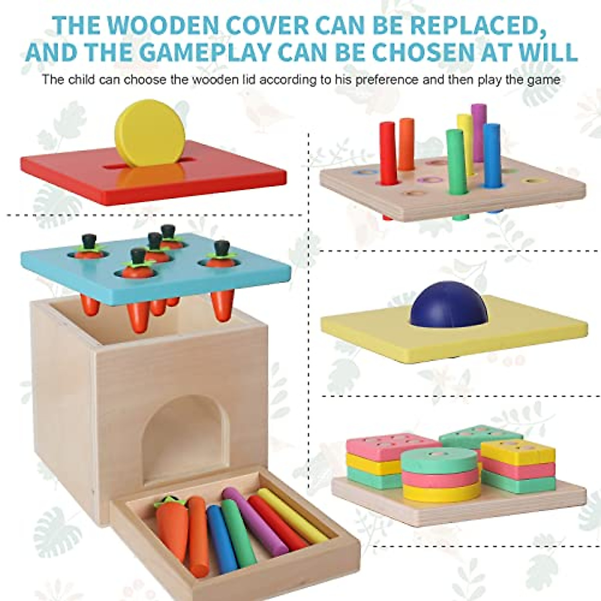 BESTAMTOY Wooden Montessori Toy for 1+ Year Old, Shape Sorter,Object Permanence Box, Coin Box, Carrot Harvest, Toddler Learning Toy for Kid Age 1, 2, 3 Year Old, Girl boy Gift for Baby 6-12 Month