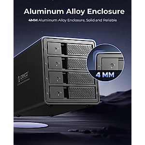 ORICO 4 Bay Raid Hard Drive Enclosure Aluminum with Hard Drive Tray-Less Design HDD Enclosure Max Up to 80TB Support RAID 0/1/3/5/10/JBOD/Single Mode, Designed with Safety Lock -9548RU3