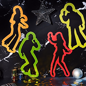 12 Pieces Retro 70s Silhouettes Dance Silhouettes Cutouts Disco Silhouette 80's Vintage Party Supplies Wall Stickers for 70s 80s Theme Party