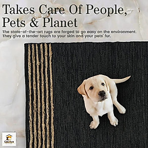 GRUHUM Jute Area Rug 4x6 ft Black Natural Leather Handmade Boho Farmhouse Rustic Vintage Eco Friendly Soft Braided Rug for Indoor Kitchen Bedroom Living Room Hallways Enterways 4'x6' ft Rectangle