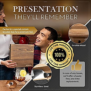 Torched Cocktails Whiskey Smoker Kit - Cocktail Smoker Kit, Torch, Wooden Gift Box, 4 Wood Chips Flavors, Whisky Stones, Tongs, and Spoon - Old Fashioned Smoker Kit for Bourbon, Wine, Beer