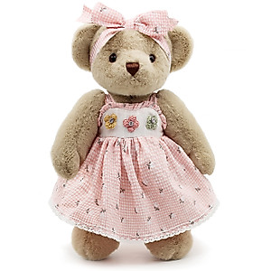 suepcuddly Jointed Teddy Bear Stuffed Animals Small Soft Plush Toy with Cloth (Pink Skirt 13Inch)