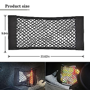 ZKFAR 2 PCS Car Seat Back Dual-Layer Magic Sticker Elastic Net Pocket, Storage Network, 9.8In * 23.6In, Organizer Storage Bag, Universal for Most Cars RV (Black)