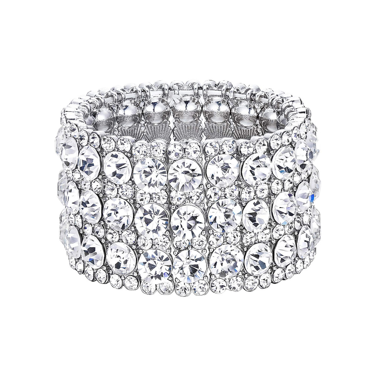 EVER FAITH Women's Austrian Crystal Round Shaped Bridal Elastic Stretch Bracelet Clear Silver-Tone