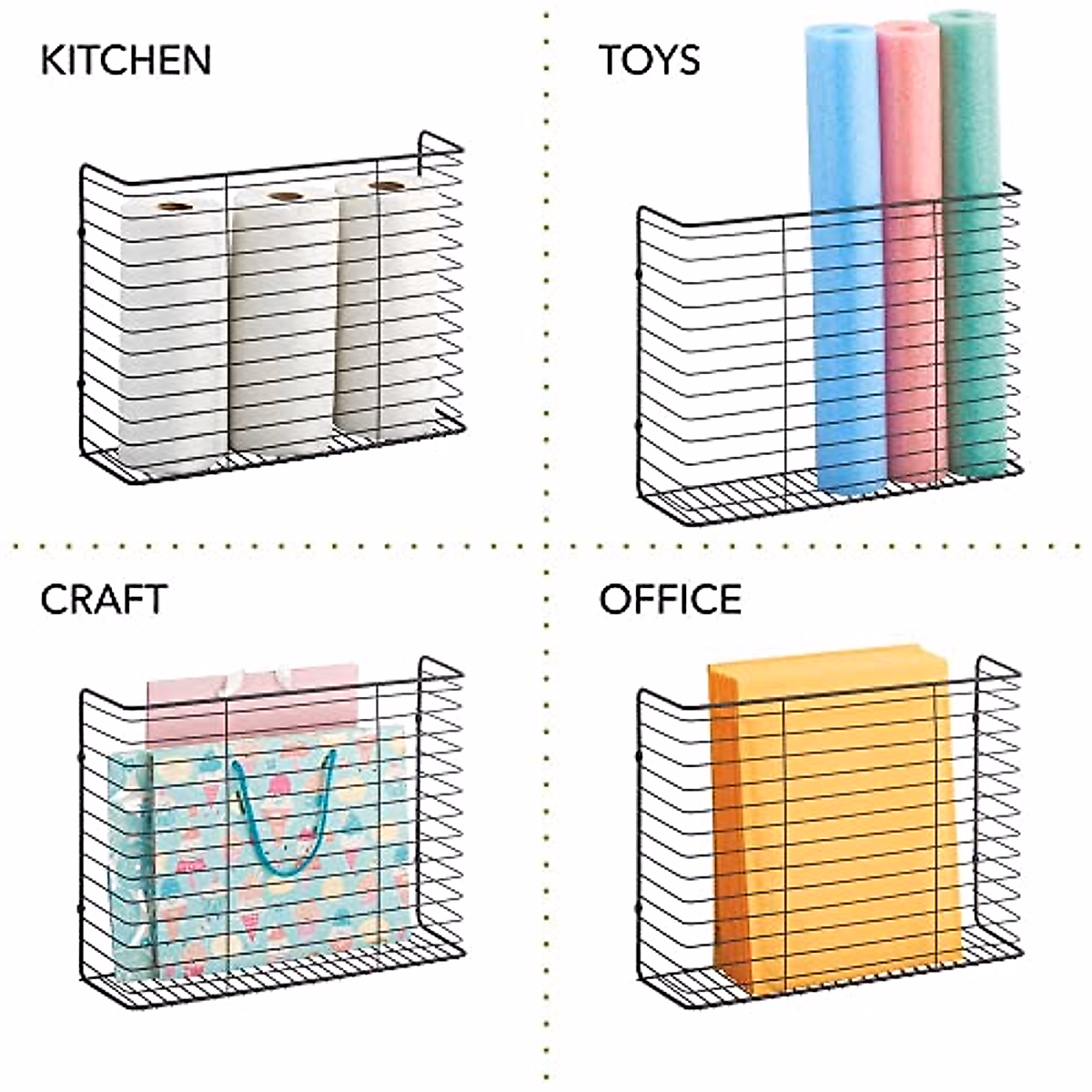 mDesign Portable Metal Farmhouse Wall Decor Angled Storage Organizer Basket Bin for Hanging in Kitchen/Pantry - Store Plastic Bags, Foils, Oils, Sandwich Bags, 2 Pack - Black