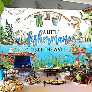 Avezano Fishing Baby Shower Backdrop A Little Fisherman is on The Way Baby Shower Party Decorations Banner Gone Fishing Baby Shower Party Background for Boys 70.8x43.3"