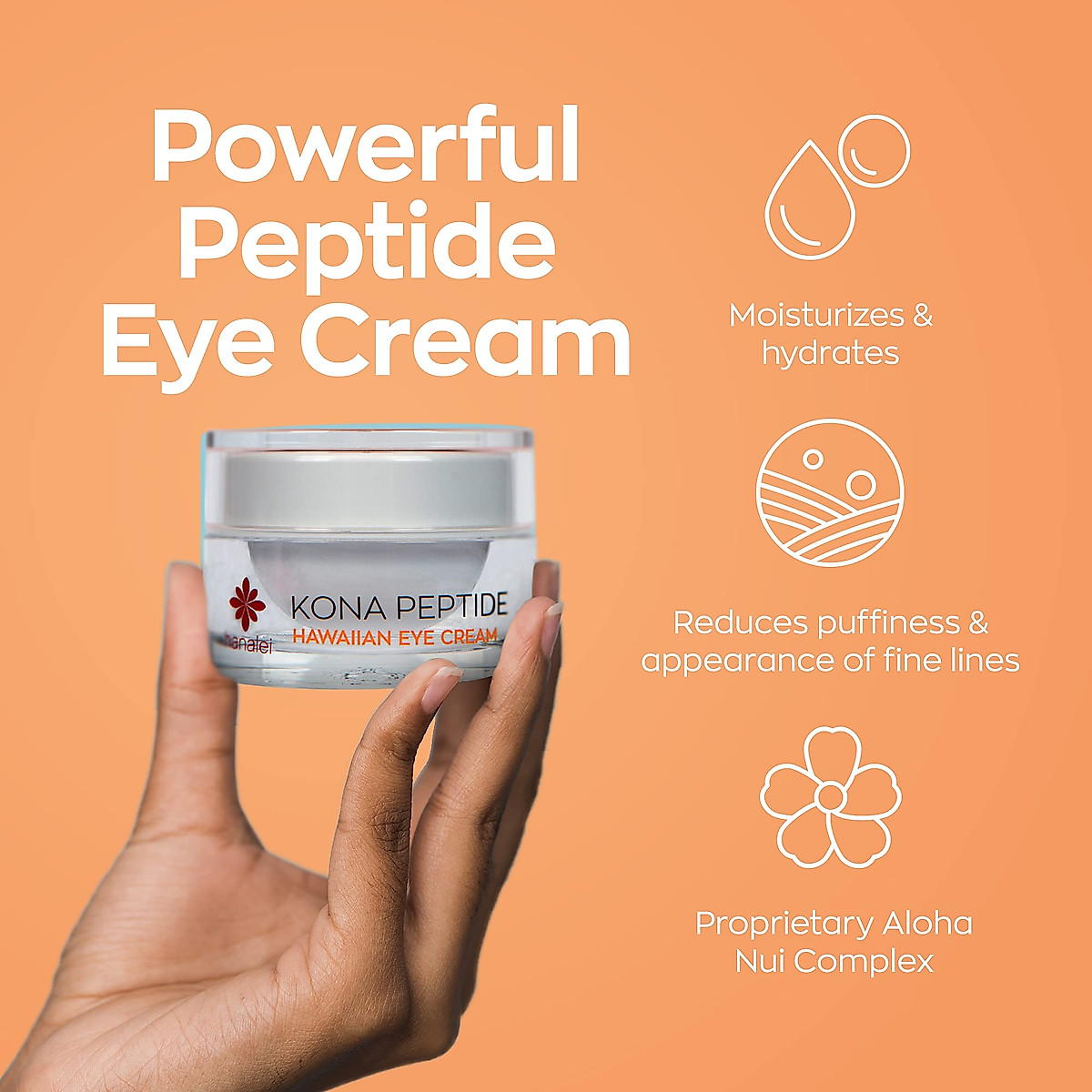 Hanalei Kona Peptide Eye Cream | Minimizes Wrinkles, Puffiness | Hawaiian Botanicals, Caffeine, Peptides | Hydrating Revitalizing Formula | USA Made | Cruelty-Free, Vegan (0.5 oz)