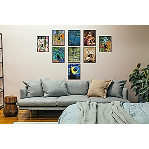 9 Pieces of Matisse's interesting Black Cat Posters Wall Art Print Monet Eclectic Aesthetics Retro Wall Decoration Cat Lover Canvas Flower Printing Colorful Farmhouse Gallery Bedroom Bathroom