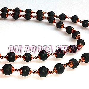 Om Pooja Shop Natural Round Shape Shaligram Mala/Rosary in Copper Capping