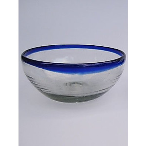 MexHandcraft Cobalt Blue Rim Three Sizes Snack Bowls (set of 3), Recycled Glass, Lead-free, Toxin-Free
