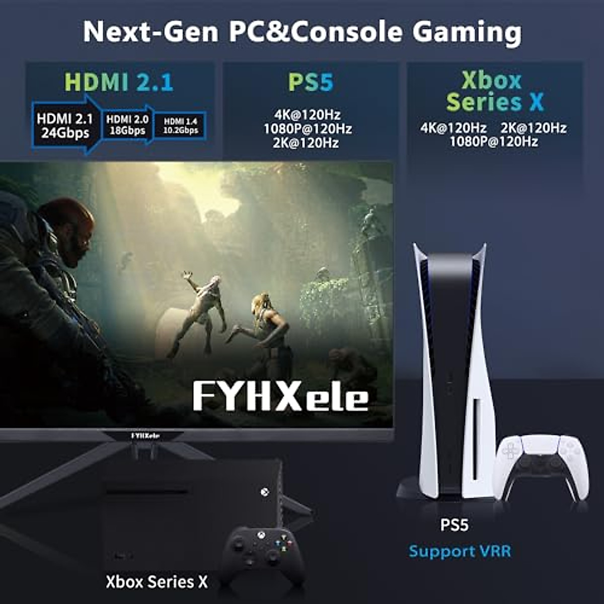 FYHXele 28" Gaming Monitor, 4K 144Hz Monitor, Fast IPS, 1ms, UHD 3840 * 2160 Computer Monitor with Remote, Free-sync, DSC, HDMI 2.1/2.0, DisplayPort 1.4, USB Type C, HDR400, VESA/Low Blue Light