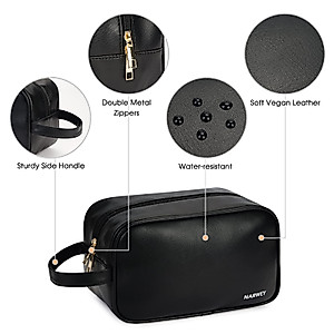 Narwey Vegan Leather Travel Toiletry Bag for Women Traveling Dopp Kit Men Toiletries Bag Cosmetic Makeup Bag Medicine Bag for Traveling (P-Black)