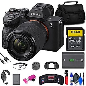 Sony a7 IV Mirrorless Camera with 28-70mm Lens (ILCE-7M4K/B) + 64GB Memory Card + Bag + Card Reader + Flex Tripod + Hand Strap + Memory Wallet + Cap Keeper + Cleaning Kit (Renewed)