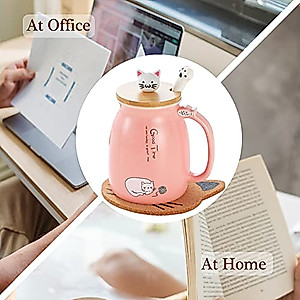 BigNoseDeer Cat Mug Cute Ceramic Coffee Mugs with Lovely Kitty Lid Cat Paw Spoon kawaii Coaster Novelty Tea Cup Pink Mug for Women Christmas Mug Mothers Day Gifts Birthday Gifts 380ML