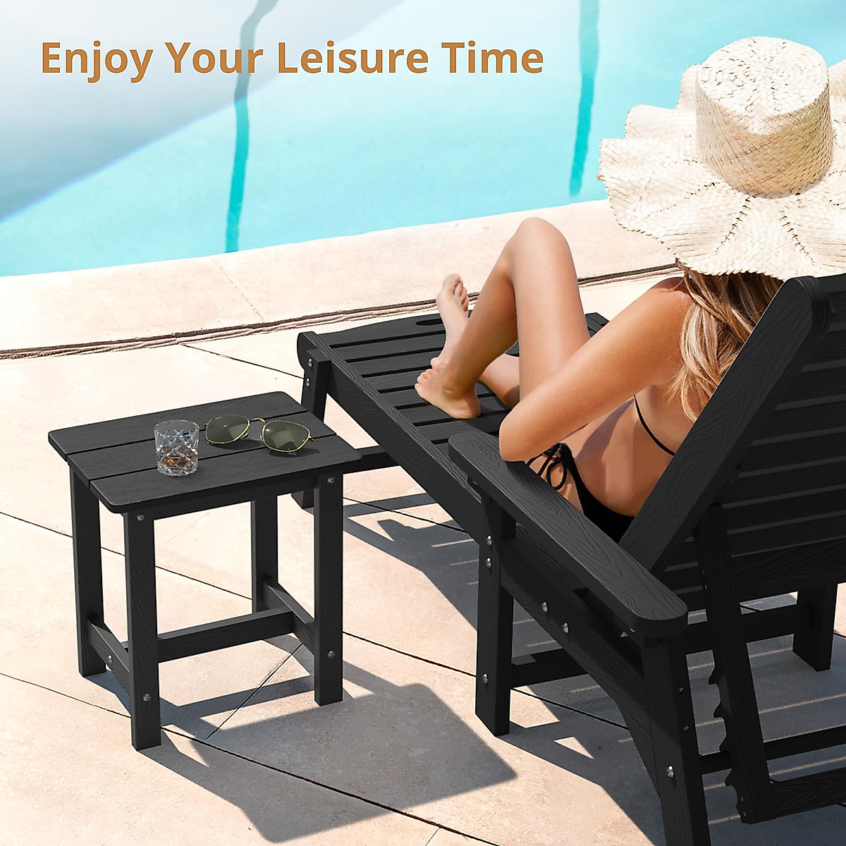 LUE BONA Outdoor Side Table, HDPS Small Outdoor Table, Adirondack Side Table, Outside End Table for Patio, Porch, Deck, Pool, Weather Resistant/Easy Maintenance/Indoor or Outdoor Use, Black