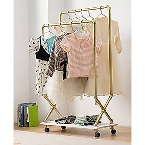 ZYUXUAN Kid Armoire Dress up Rack, Industrial Child Garment Rack, Kids Clothing Rack with Storage Shelf for Small Space, Kid Pipe Clothes Rolling Wardrobe, Costume Organizer Center