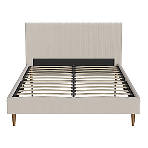 Mr. Kate Daphne Upholstered Bed with Headboard and Modern Platform Frame, Queen, Ivory Velvet