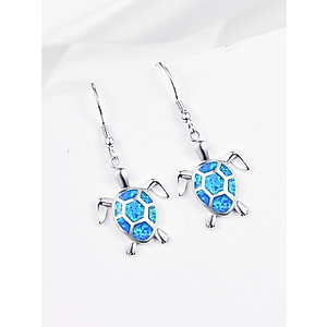 KINGWHYTE Turtle Dangle Earrings 925 Sterling Silver Animal Earrings Hawaiian Blue Opal Earrings Jewelry Gifts for Women