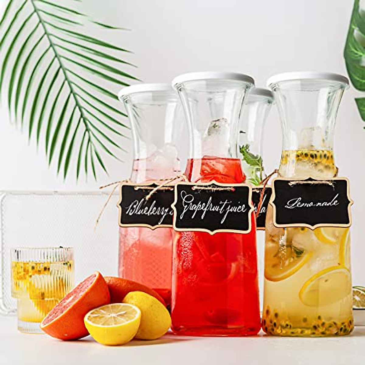 Set of 4 Glass Carafe Pitchers with Lids, Facilfeliz 1 Liter Beverage ...