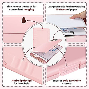 SUNEE Heavy Duty Plastic Clipboard with Storage and Pen Holder, Pink Enclosed Clipboard Box for Nurse, Driver, Contractor, Teacher