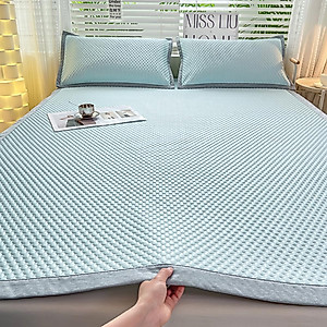 ZIQINPSQ Cooling Mattress Topper Set with Pillowcase Good Heat Conduction Sleeping Mat for Summer Hot Sleepers Breathable & Nonslip Bed Pad (Light Blue, Twin XL)