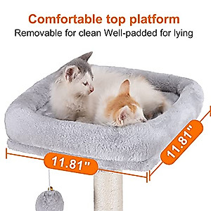 Heybly Cat Tree with Toy, Cat Tower condo for Indoor Cats, Cat House with Padded Plush Perch, Cozy Hammock and Sisal Scratching Posts, Light Gray HCT004SW