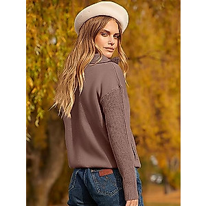 ANRABESS Quarter Zip Sweaters for Women Long Sleeve Casual Collared V Neck Knit Zipper Loose Fit Solid Pullover Jumper 2023 Fall Winter Fashion Clothes with Pockets 780doukou-S