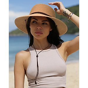 FURTALK Womens Wide Brim Sun Hat with Wind Lanyard UPF Summer Straw Sun Hats for Women A-Khaki