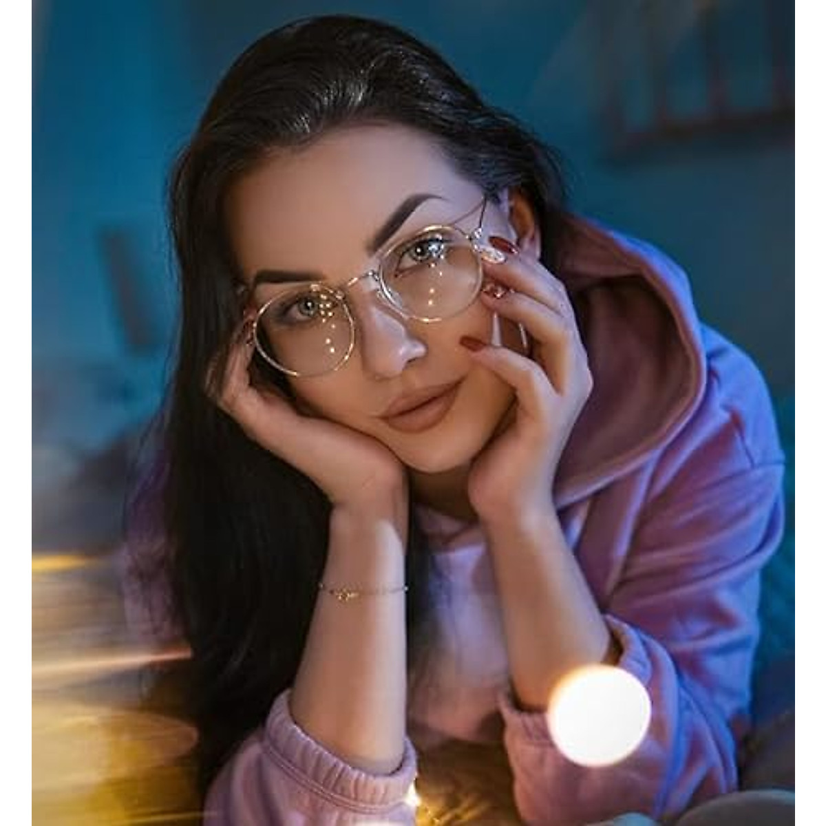 HJSTES Round Blue Light Glasses for Women Men Retro Circle Clear Lens Metal Frame Eyeglasses (Rose Gold)