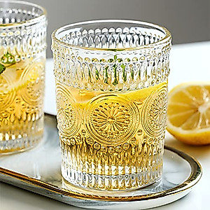 Kingrol 6 Pack 9 oz Romantic Water Glasses, Premium Drinking Glasses Tumblers, Vintage Glassware Set for Juice, Beverages, Beer, Cocktail