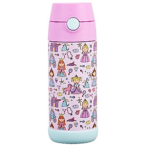 Snug Kids Water Bottle - insulated stainless steel thermos with straw (Girls/Boys) - Princess, 12oz