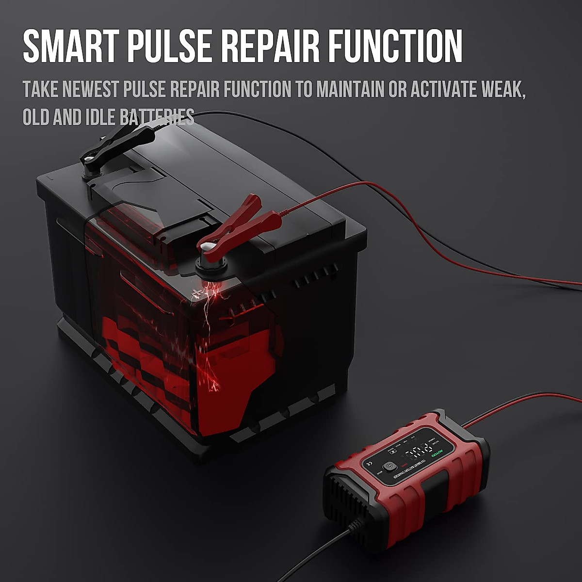 6-Amp Car Battery Charger, 12V Smart Automatic Battery Charger Maintainer Trickle Charger with Temperature Compensation for Car Truck Motorcycle Lawn Mower Boat Marine Lead Acid Batteries