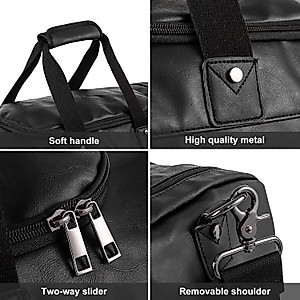 Gym Duffle Bag Backpack, Leather Duffel Bags for Traveling Sports Bag Overnight Bag Backpack with Shoe Compartment Weekender Bag for Men Women-Black